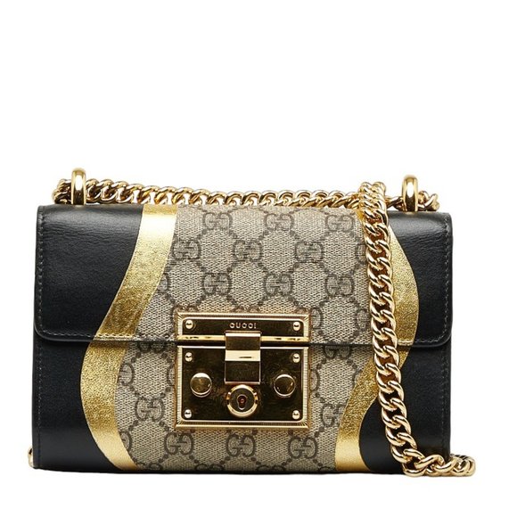 Gucci | Bags | Gucci Gg Supreme Paddock Chain Shoulder Bag 43282 Beige Black Pvc Leather Wo ...